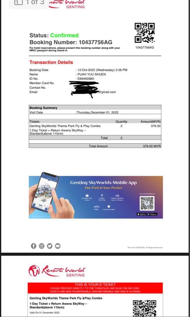 Genting RWS theme park tickets 1 Dec 2022 x 2 tickets, Tickets ...