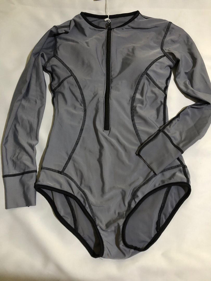 Gray one piece rash guard, Women's Fashion, Swimwear, Rash guard on ...