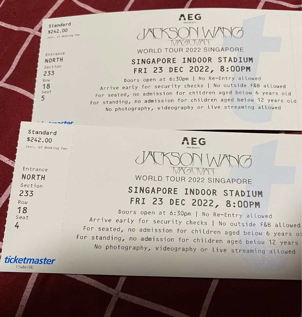 Jackson Wang Singapore Concert Ticket X2, Tickets & Vouchers, Event Tickets on Carousell