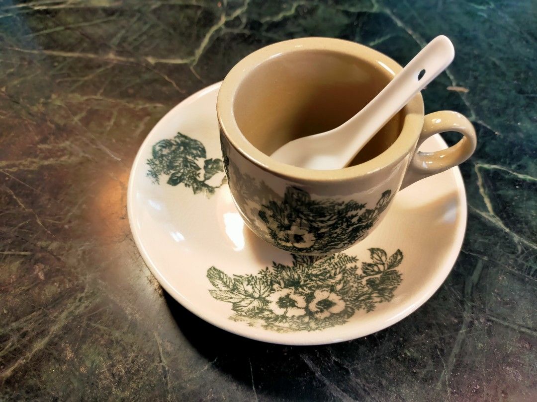 Kopitiam Cup & Saucer Set with Porcelain Spoon, Furniture & Home Living ...
