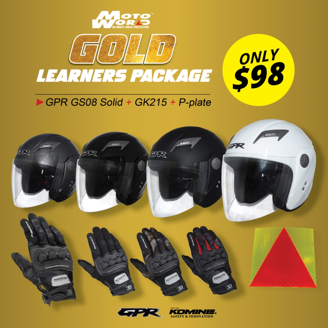 Motorcycle learner student helmet & glove package for SSDC BBDC CDC PSB ...