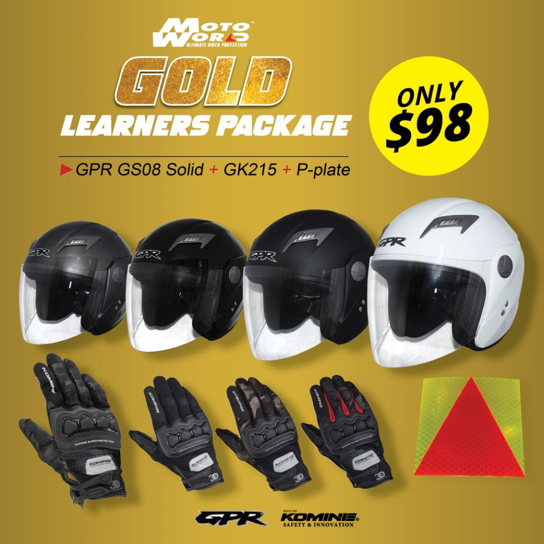 Motorcycle learner student helmet & glove package for SSDC BBDC CDC PSB ...