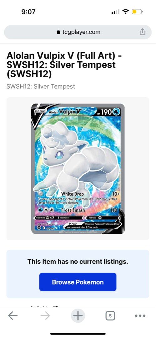 NEWLY MINTED Alolan Vulpix V (Full Art) - SWSH12: Silver Tempest (SWSH12), Hobbies & Toys, Toys ...