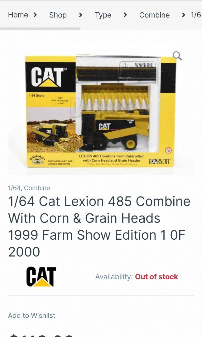 Norscot Caterpillar Lexion 485 Corn Head and Grain Header 1:64 scale ...