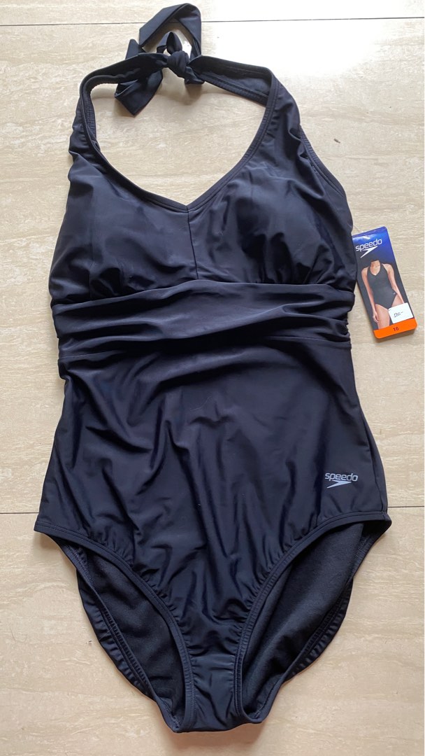 Original Speedo One Piece Halter Top Black Swimsuit, Women's Fashion ...