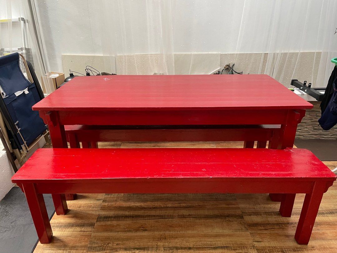 Outdoor - Long table and chair (solid wood), Furniture & Home Living ...