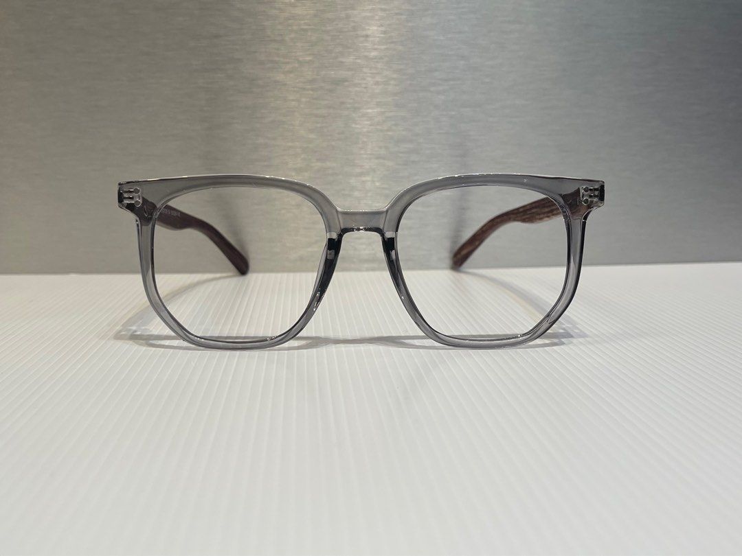Oversized grey translucent frame with wooden textured temples, Men's ...