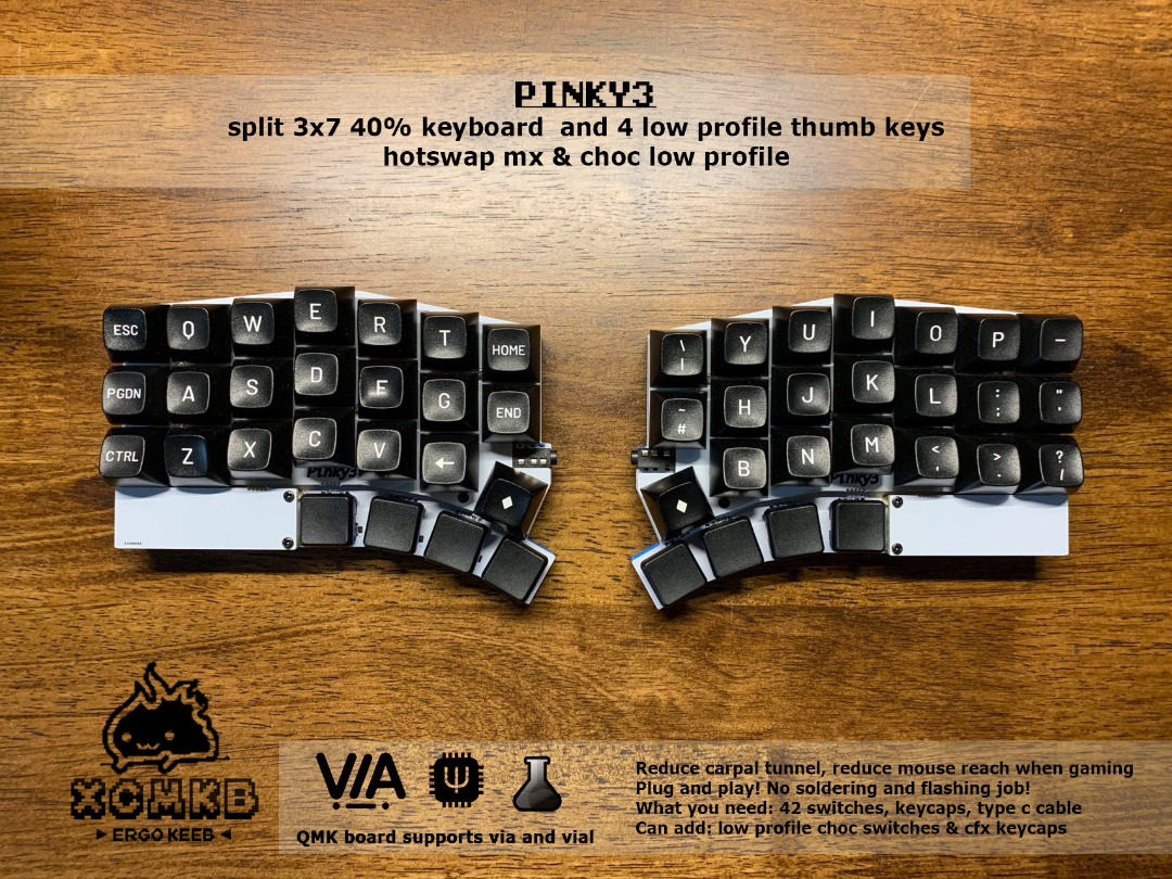 Pinky3 40 percent split keyboard QMK VIA VIAL Tamanishi Open source ...
