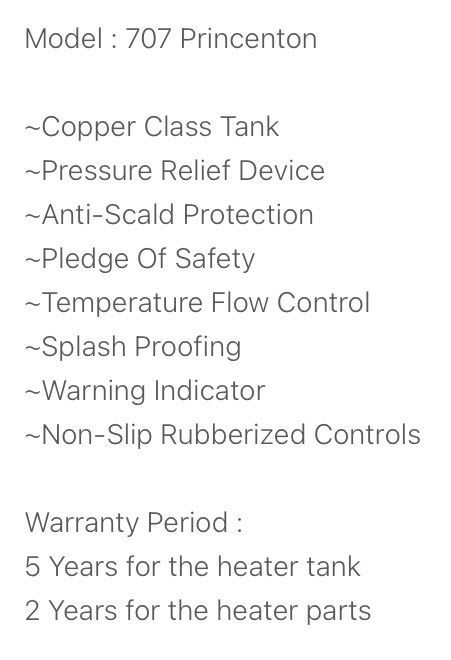 Princeton 707 Water Heater, TV & Home Appliances, Water Heater ...