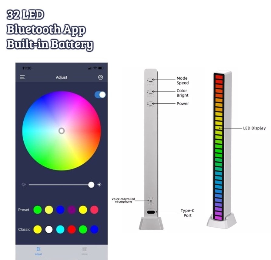 RGB LED Rhythm Light Sound Bar 32 &40 LED Pickup Sound Control Voice ...