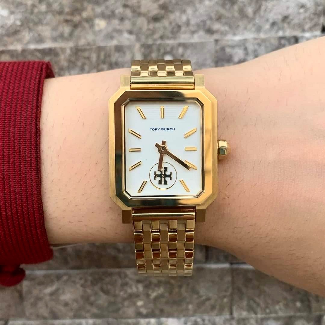 TORY BURCH GOLD WHITE DIAL SQAURE TYPE AUTHENTIC WATCH, Women's Fashion ...