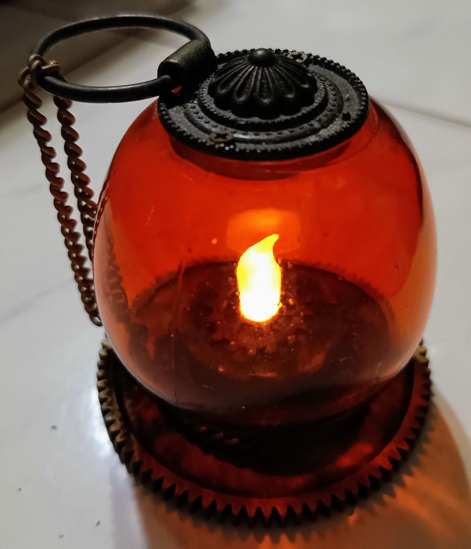 Vintage Steampunk Battery Operated Candle Lantern with Amber Resin ...