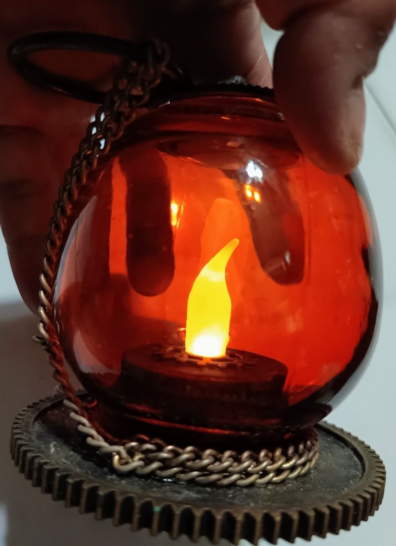 Vintage Steampunk Battery Operated Candle Lantern with Amber Resin ...