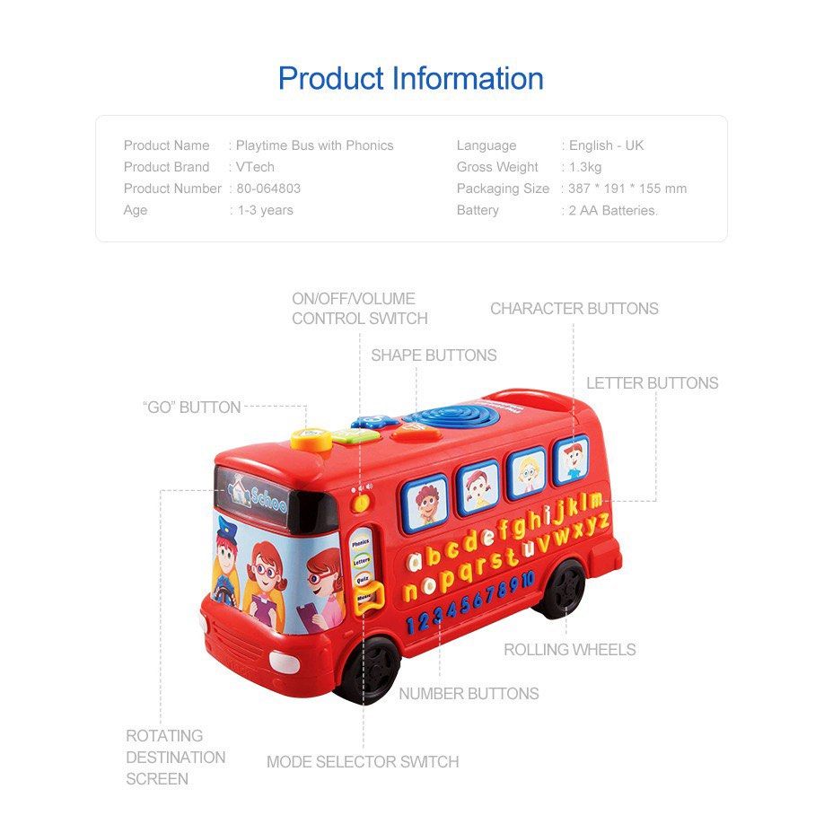 Vtech Playtime Bus with Phonics, Hobbies & Toys, Toys & Games on Carousell