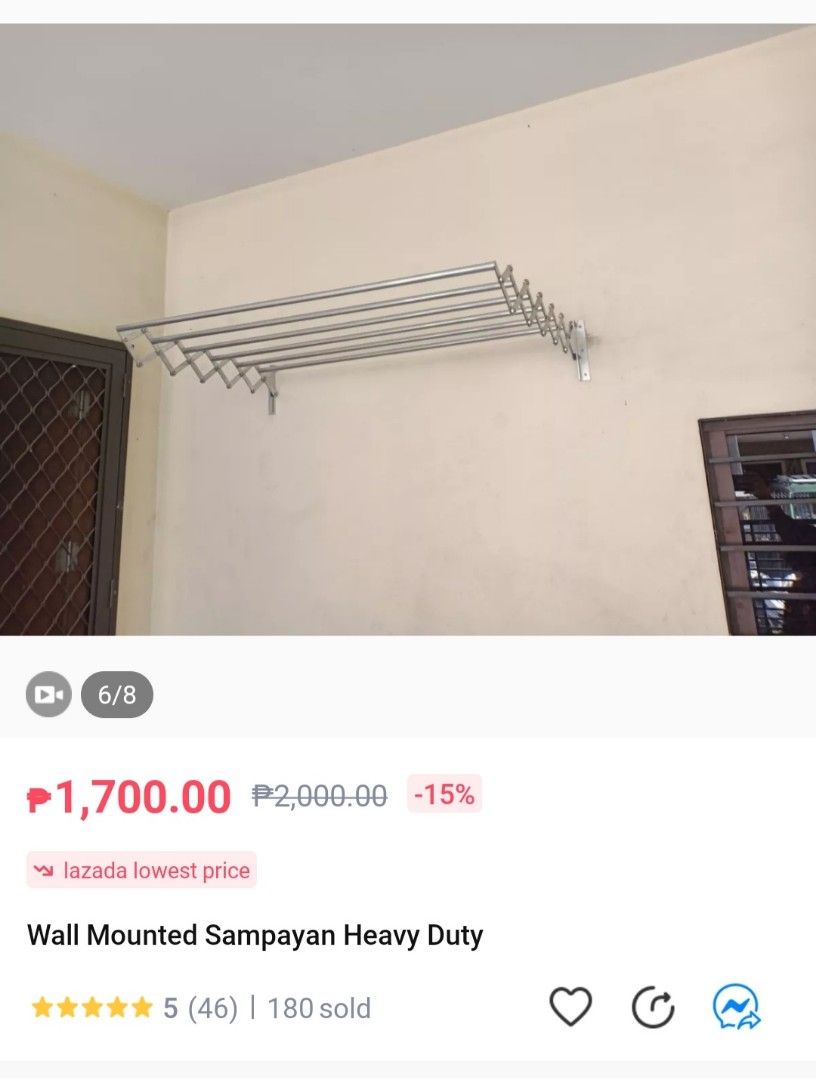 Wall Mounted Aluminum Sampayan, Furniture & Home Living, Home ...