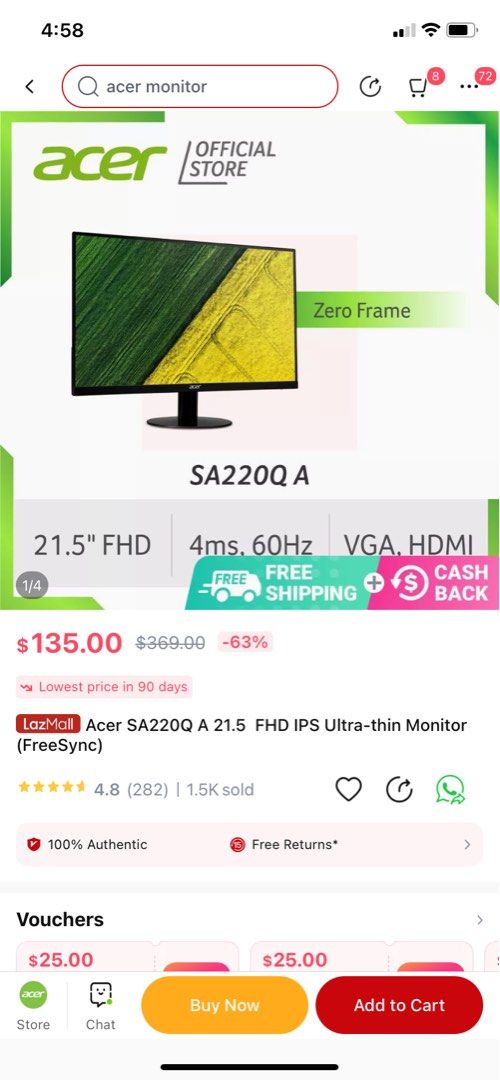 Acer Monitor 21.5 inch ultra thin FHD, Computers & Tech, Parts ...