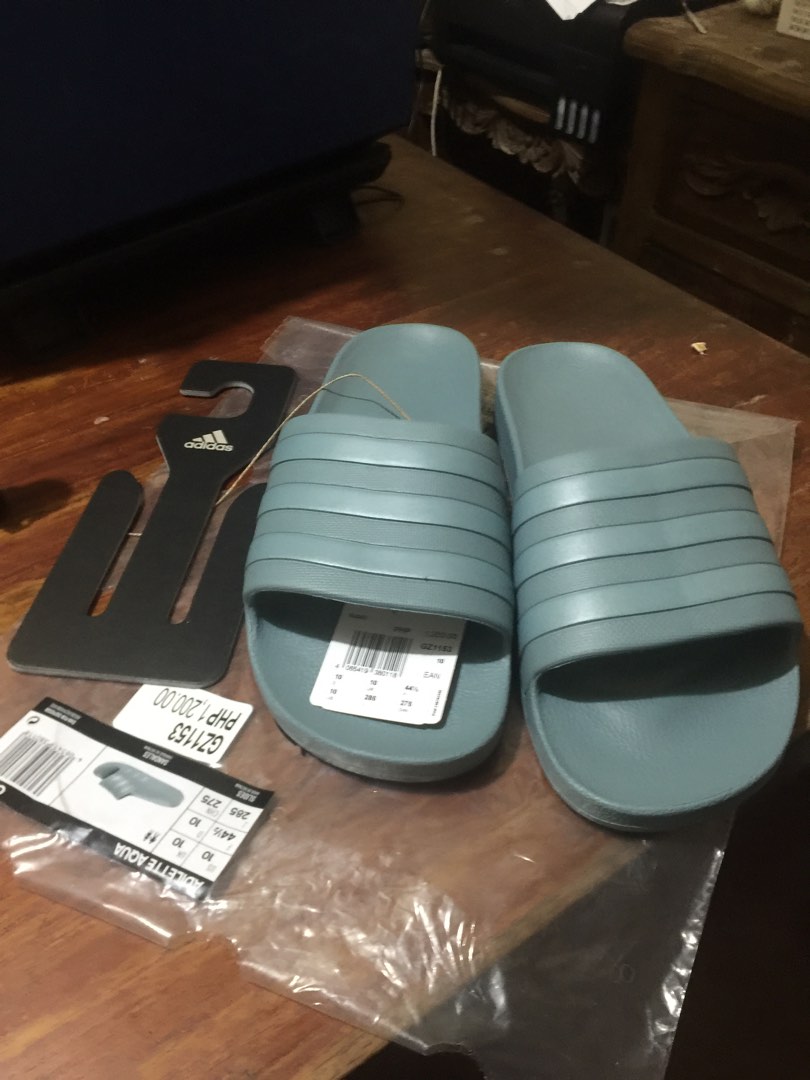 Adilete aqua, Men's Fashion, Footwear, Slippers & Slides on Carousell