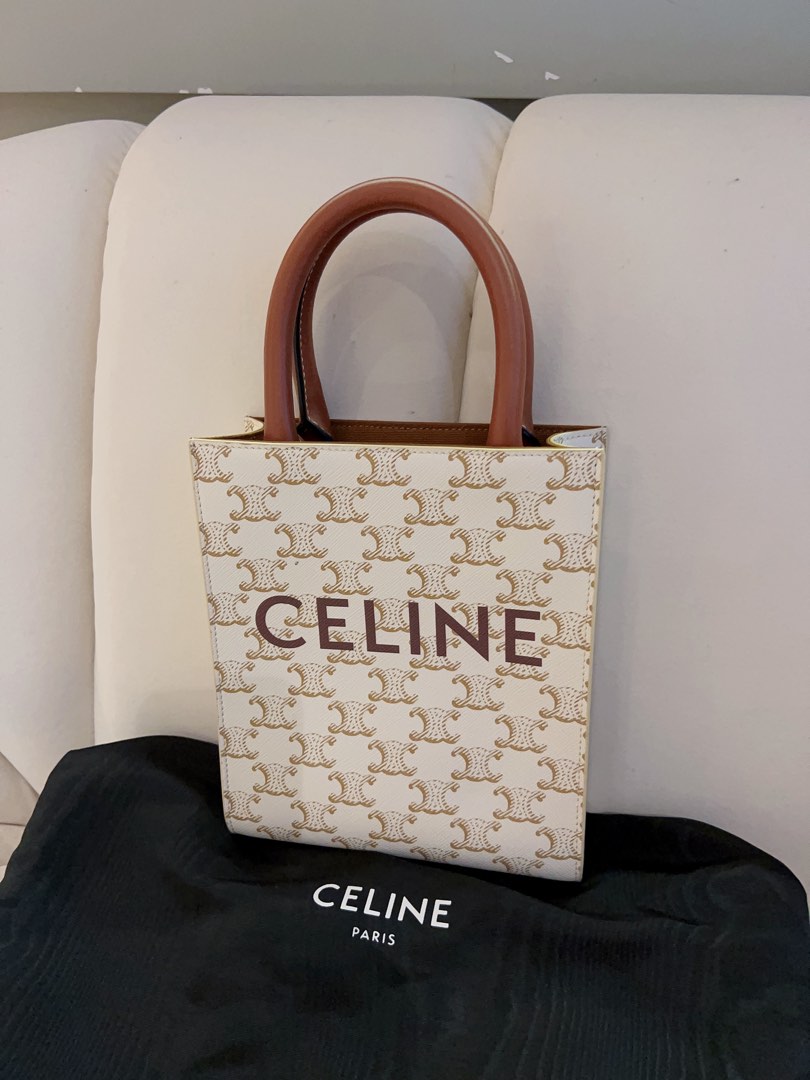 Celine mini vertical cabas Triomphe canvas and calfskin in white, Women ...