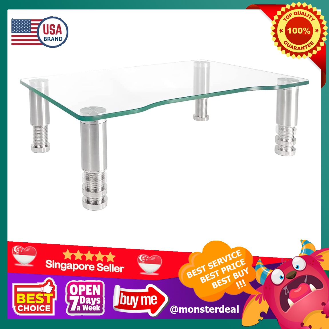Clear Tempered Glass Computer Monitor Riser with Height Adjustable ...