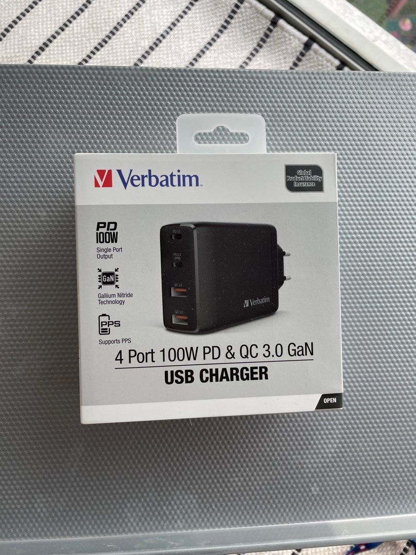 Genuine Verbatim 4 Port 100W PD & QC GAN USB Charger, Computers & Tech ...