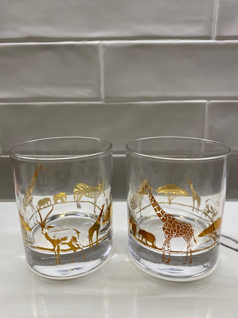 Gold safari animals old fashioned cocktail glasses, Furniture & Home ...