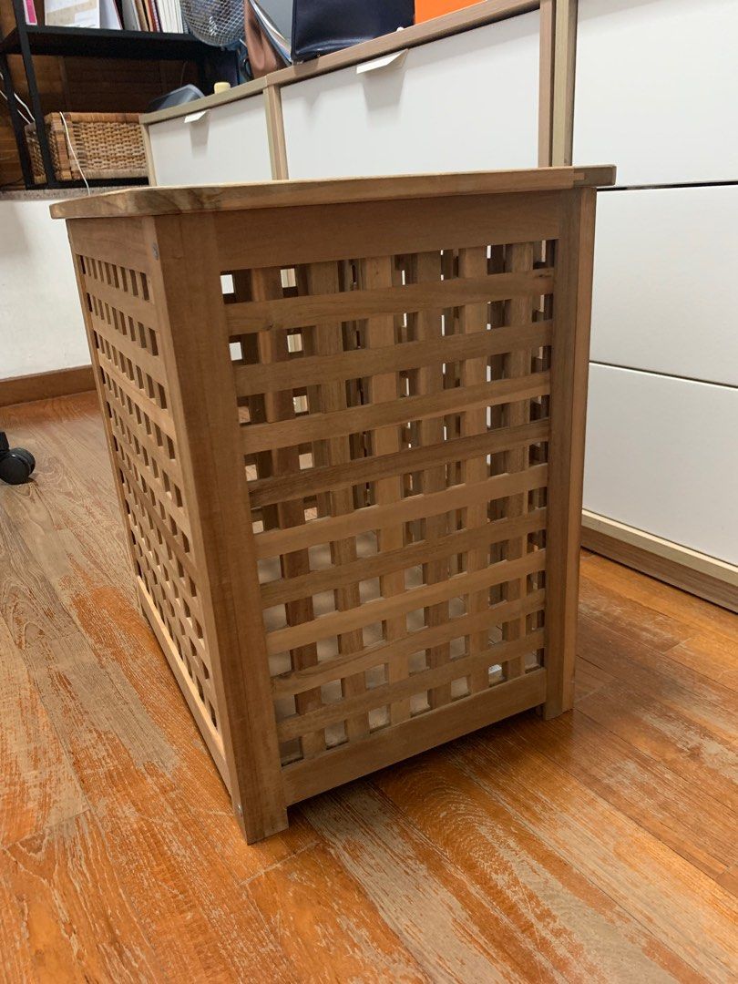 Ikea Hol acacia side table / storage, Furniture & Home Living ...