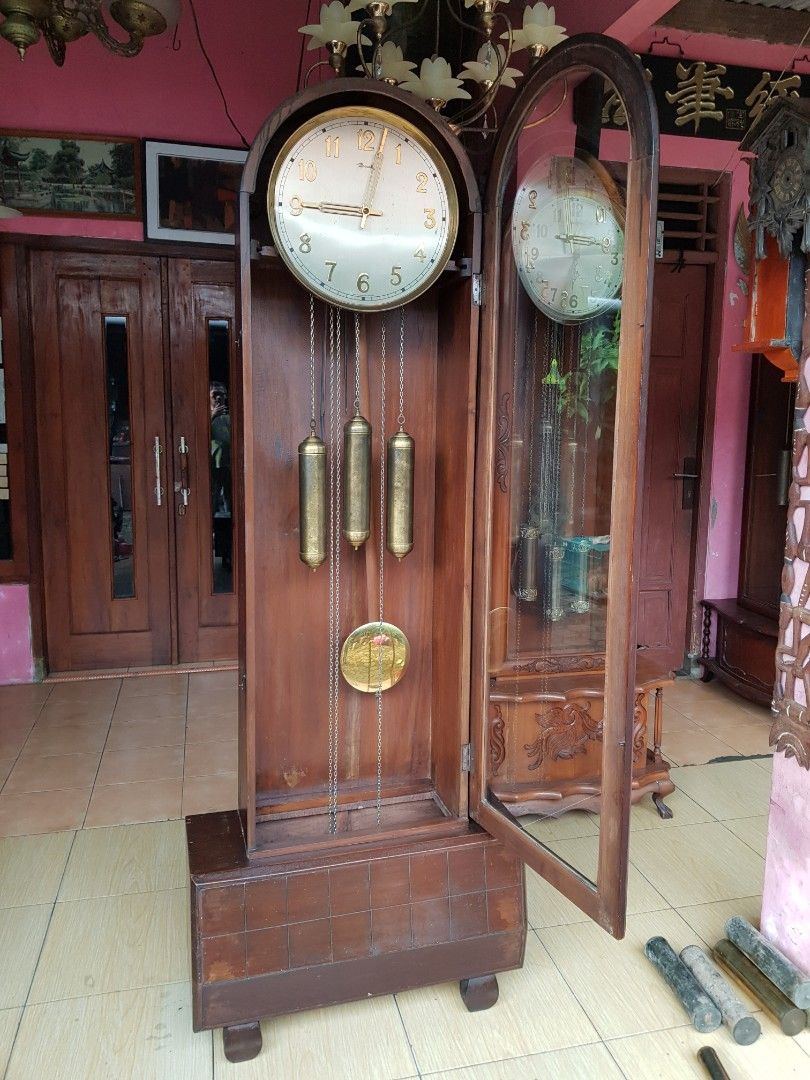 jouch grandfather clock made in western germany era 50s, Antik, Jam ...