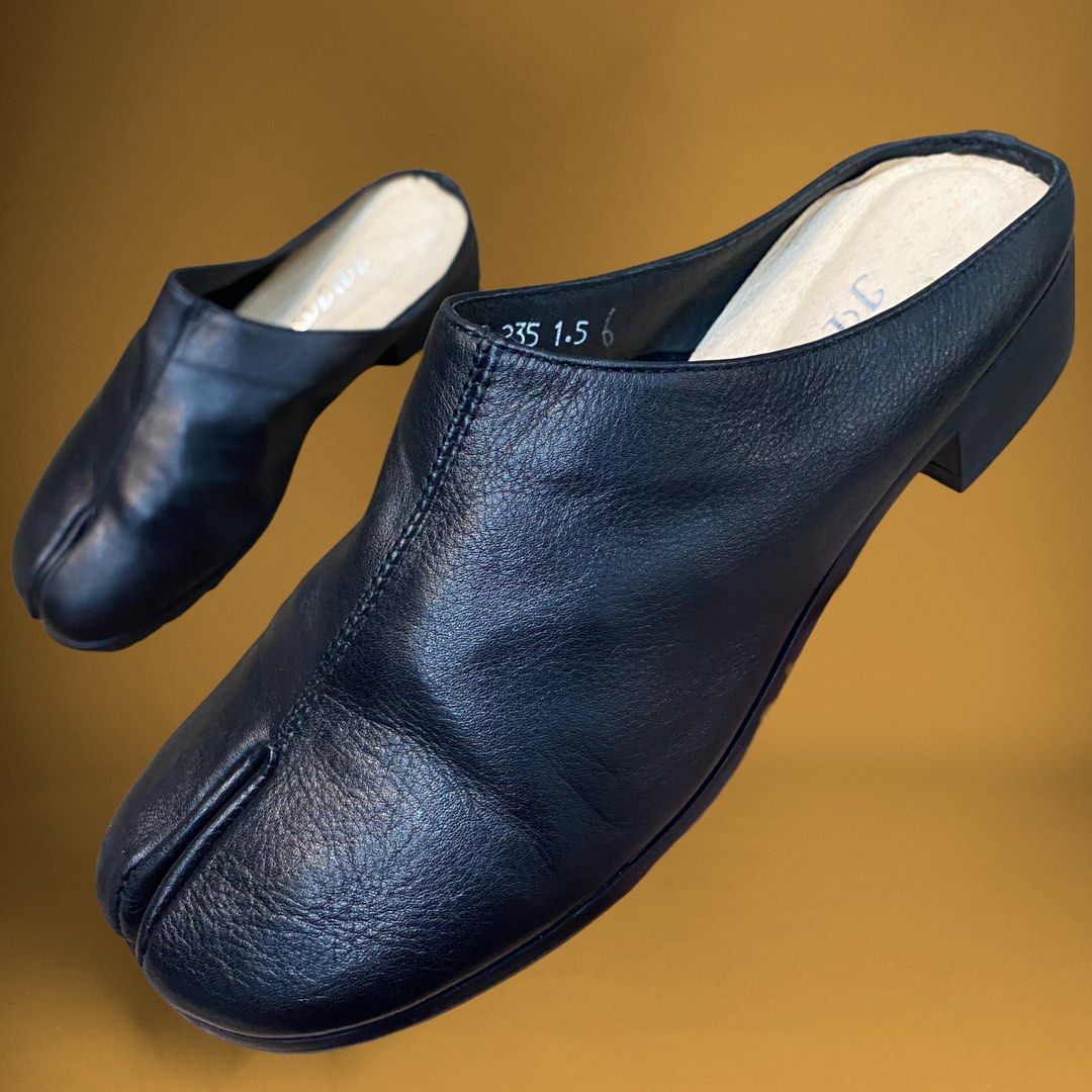 Leather black tabi split toe clogs half shoes mules slip ons looks like ...