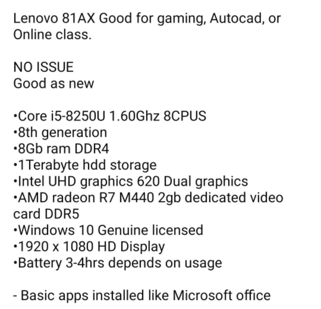 Lenovo 81AX Core i5 8th Gen, Computers & Tech, Laptops & Notebooks on ...