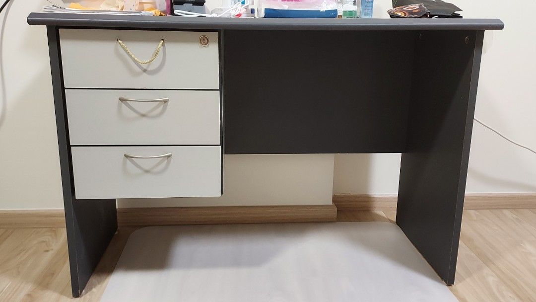Light Grey Office Desk Table w. Drawers, Furniture & Home Living ...