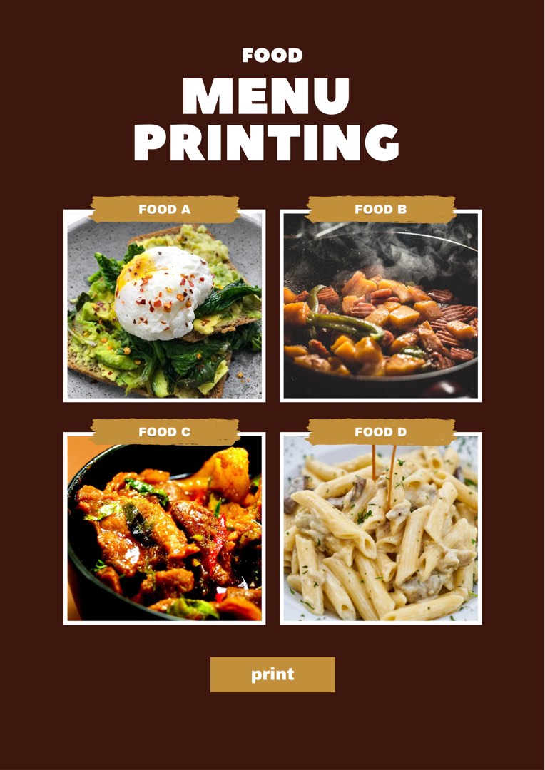 Menu Printing For Restaurants Design Cafe Cover Stand Retail Outlet ...