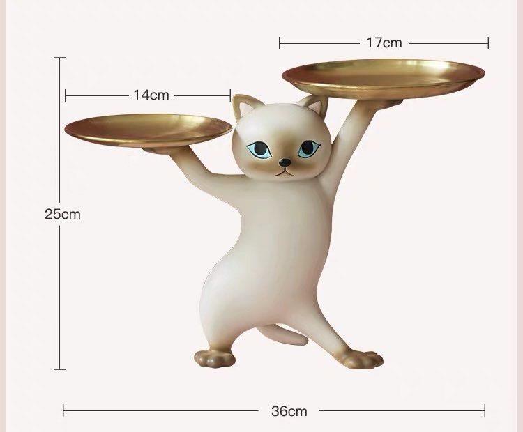 Premium Home Decor | Meow Meow Dancing White Cat Catty With Gold Tray ...
