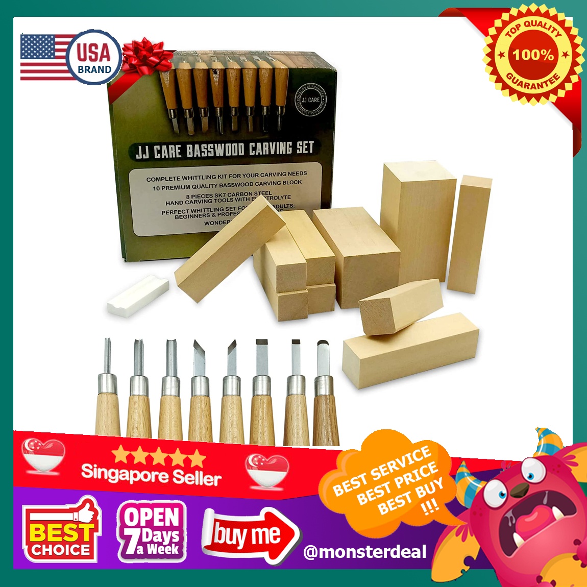 PREMIUM Wood Carving Kit with 8 Piece Wood Carving Tools & 10 Wood ...