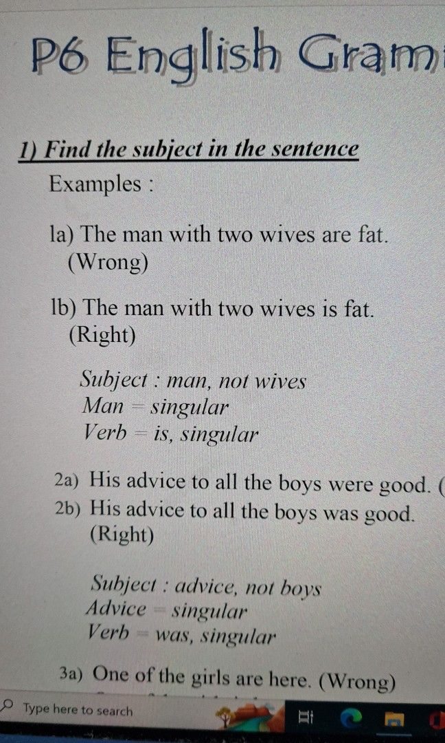 PSLE concord rules handout, Hobbies & Toys, Books & Magazines ...