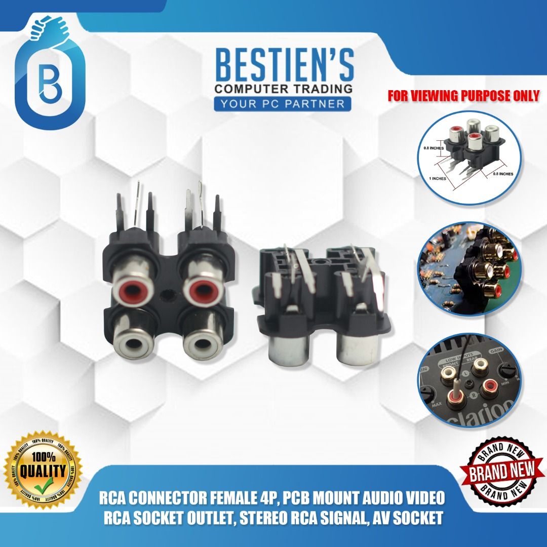 RCA CONNECTOR FEMALE 4P, PCB MOUNT AUDIO VIDEO RCA SOCKET OUTLET ...