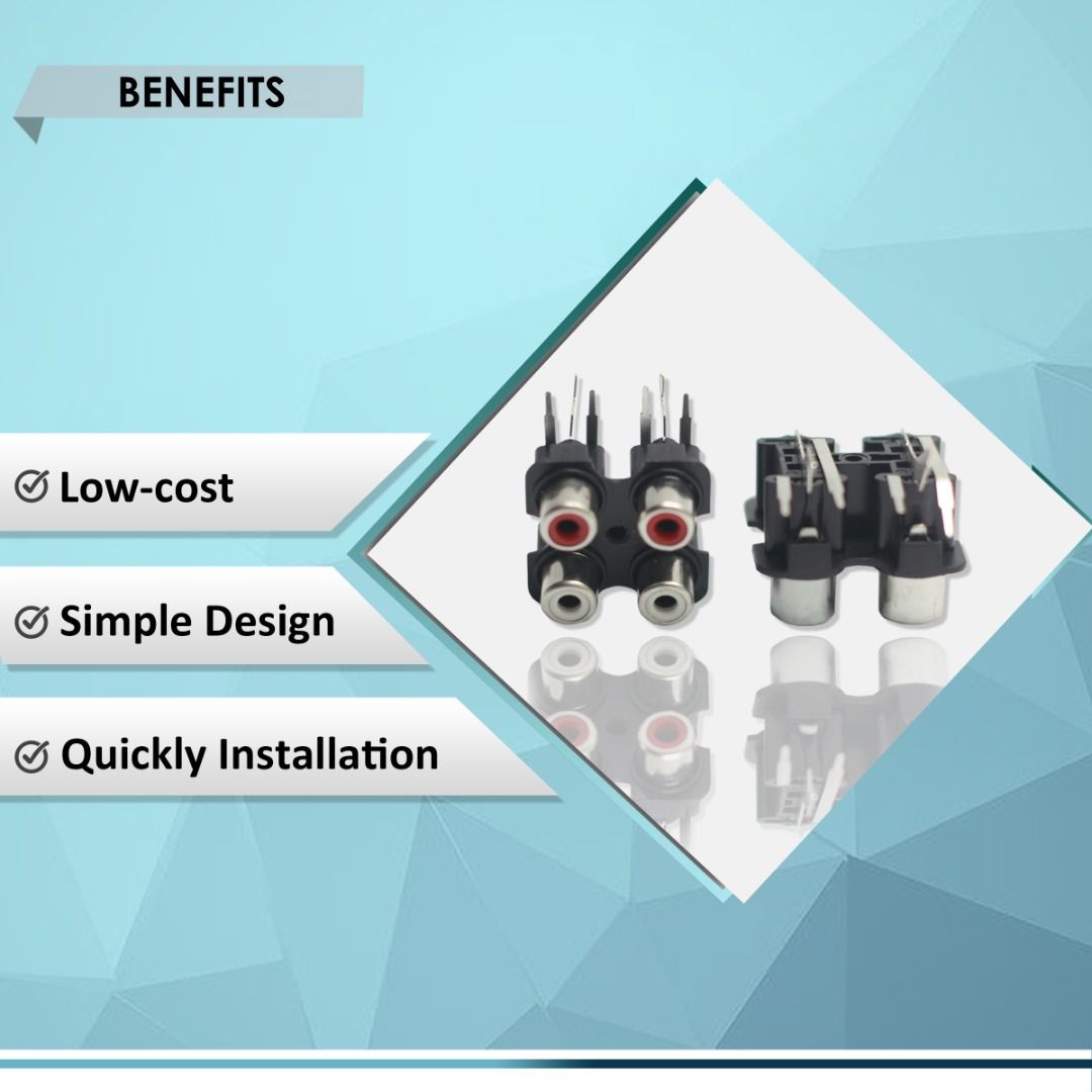 RCA CONNECTOR FEMALE 4P, PCB MOUNT AUDIO VIDEO RCA SOCKET OUTLET ...