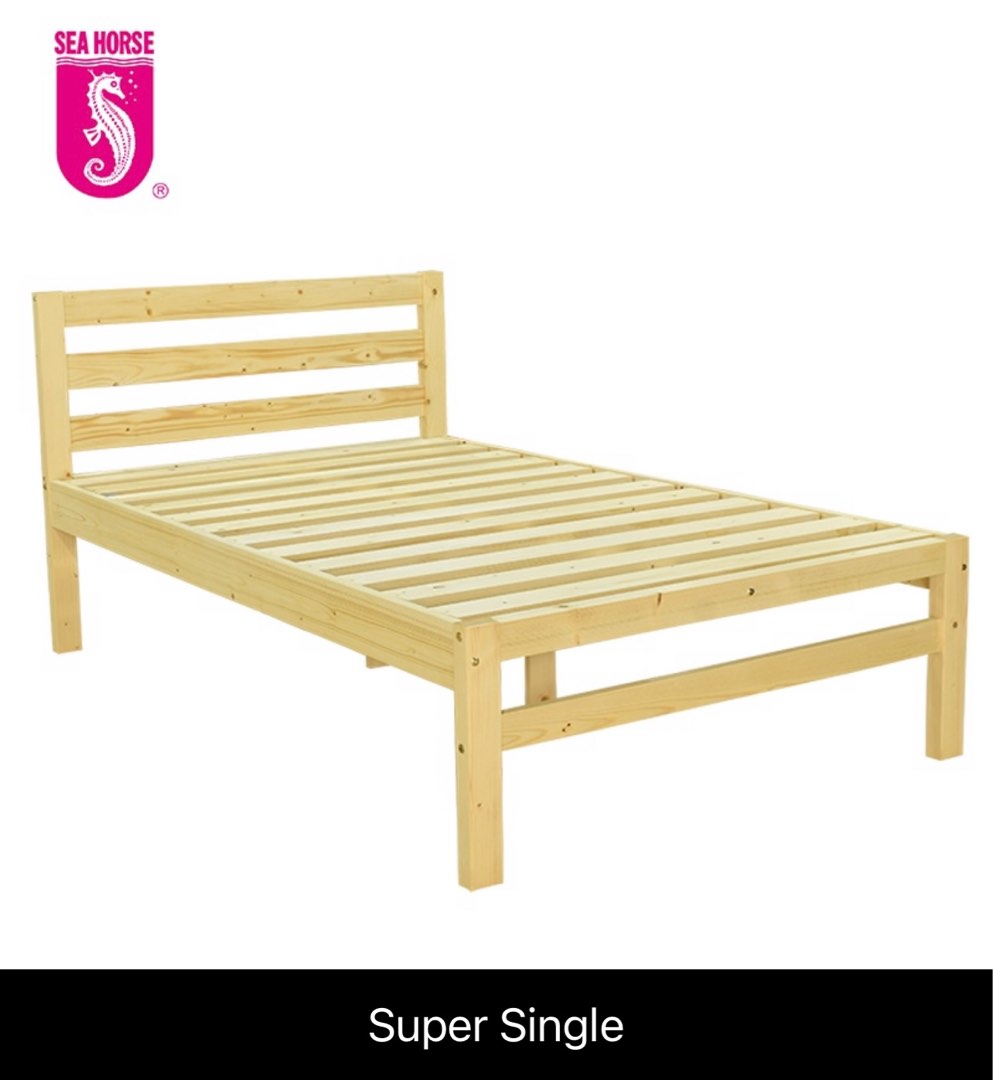 Seahorse Pinewood Bedframe (Super Single), Furniture & Home Living ...