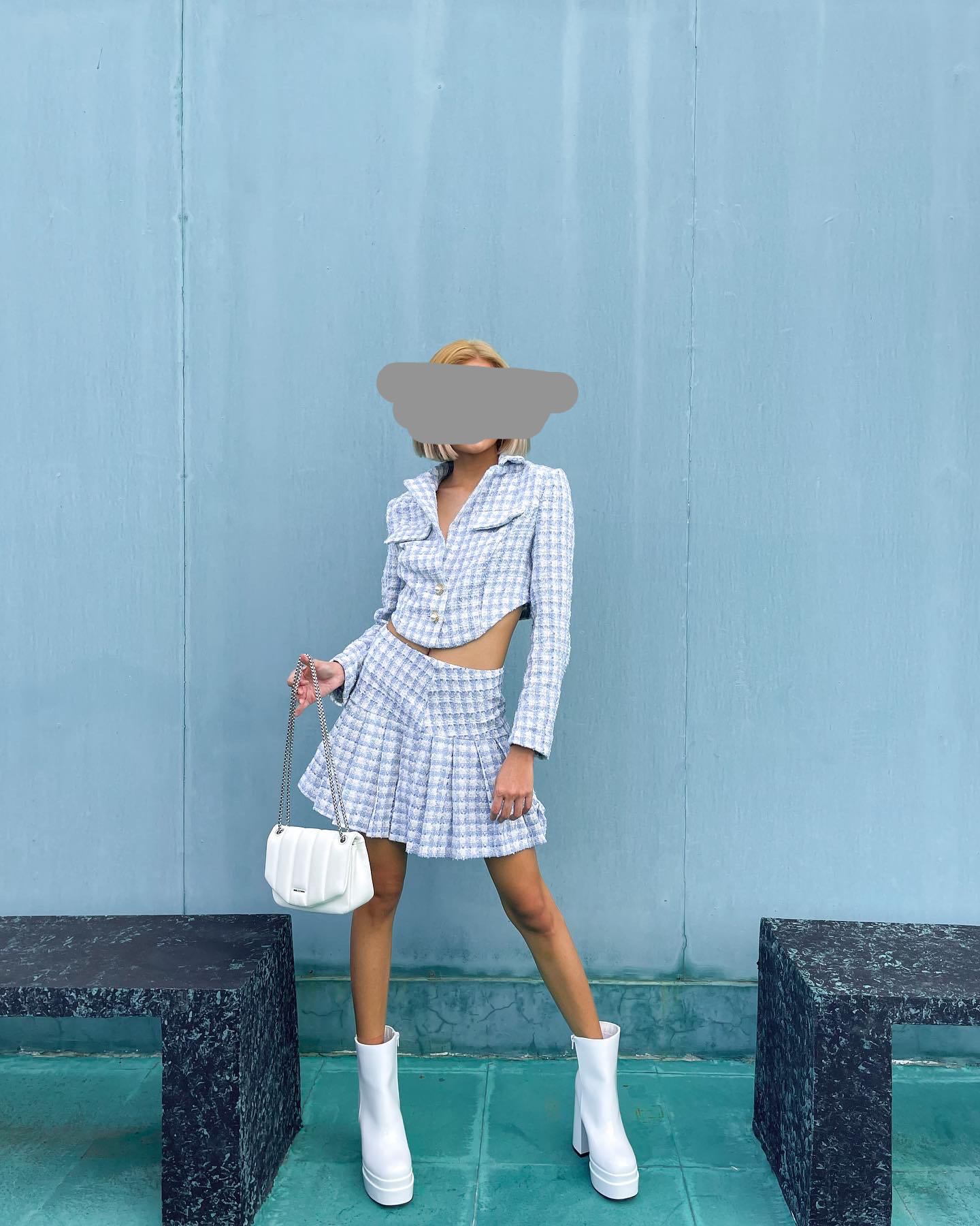 SHEIN MOD tweed baby blue co-ords, Women's Fashion, Dresses & Sets ...