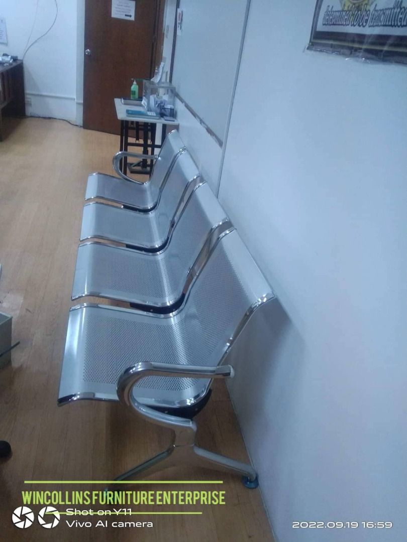 --silver 4 Seater Steel Gang Chairs, Furniture & Home Living, Office ...