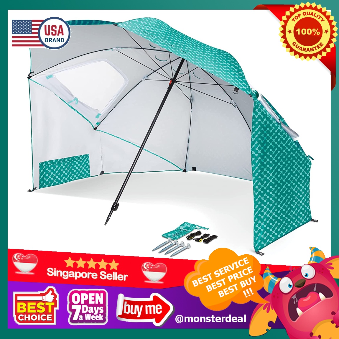 Sport-Brella Vented SPF 50+ Sun and Rain Canopy Umbrella for Beach and ...