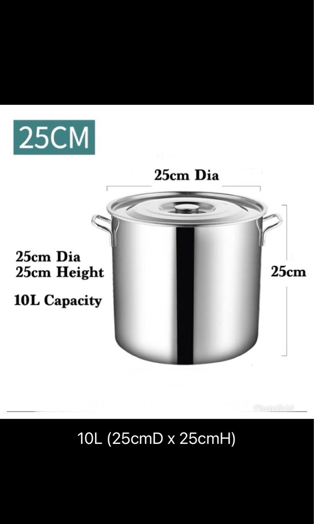 Stainless Steel Pot 10L, Furniture & Home Living, Kitchenware ...