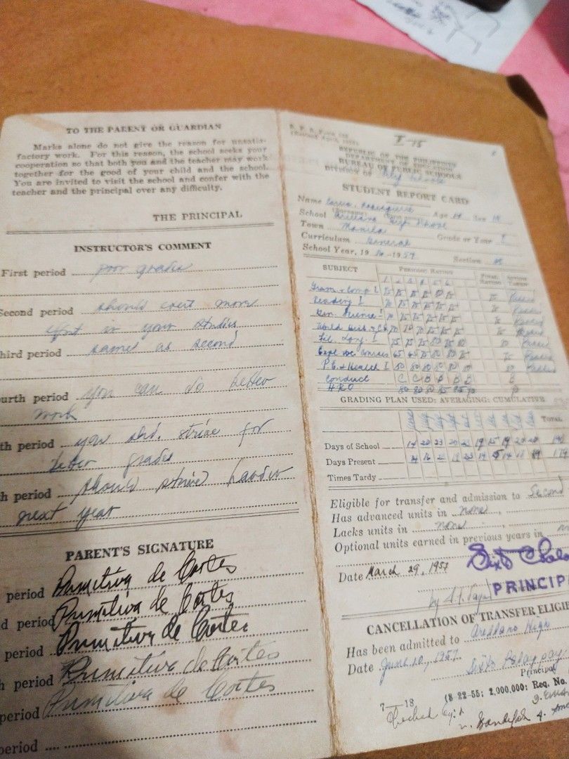 vintage Student's Report Card/Sch.yr. 1956-1957/Manila,Phils., Hobbies ...