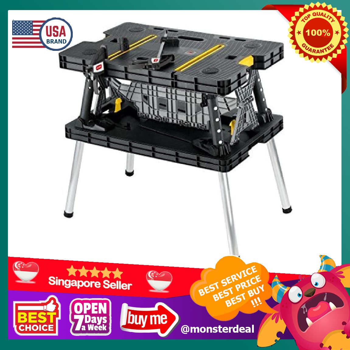 [YBR] Keter Folding Compact Workbench Sawhorse Work Table with Clamps ...