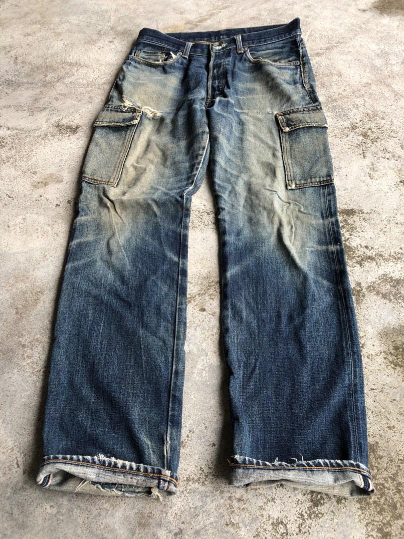 (32) Vintage selvedge jeans denim rare distressed cargo pants made in ...