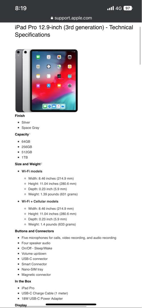 Apple iPad Pro 3rd Gen 256 GB WIFI+LTE Space Gray, Mobile Phones ...