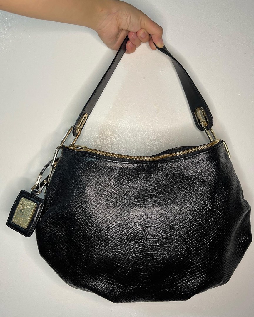 Authentic Anne Klein Snake-skin Leather Hobo Shoulder Bag (Black ...