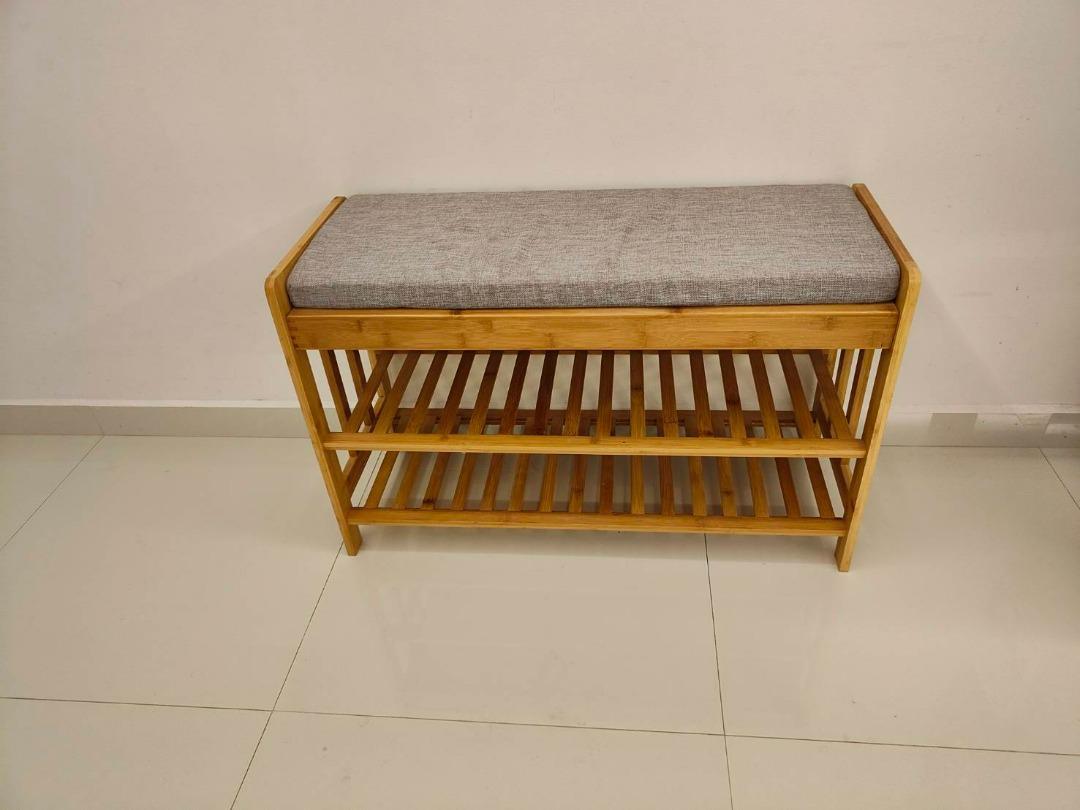 Bamboo Bench Shoes Cabinet Rack with Sofa Seat Bench 80CM, Furniture ...