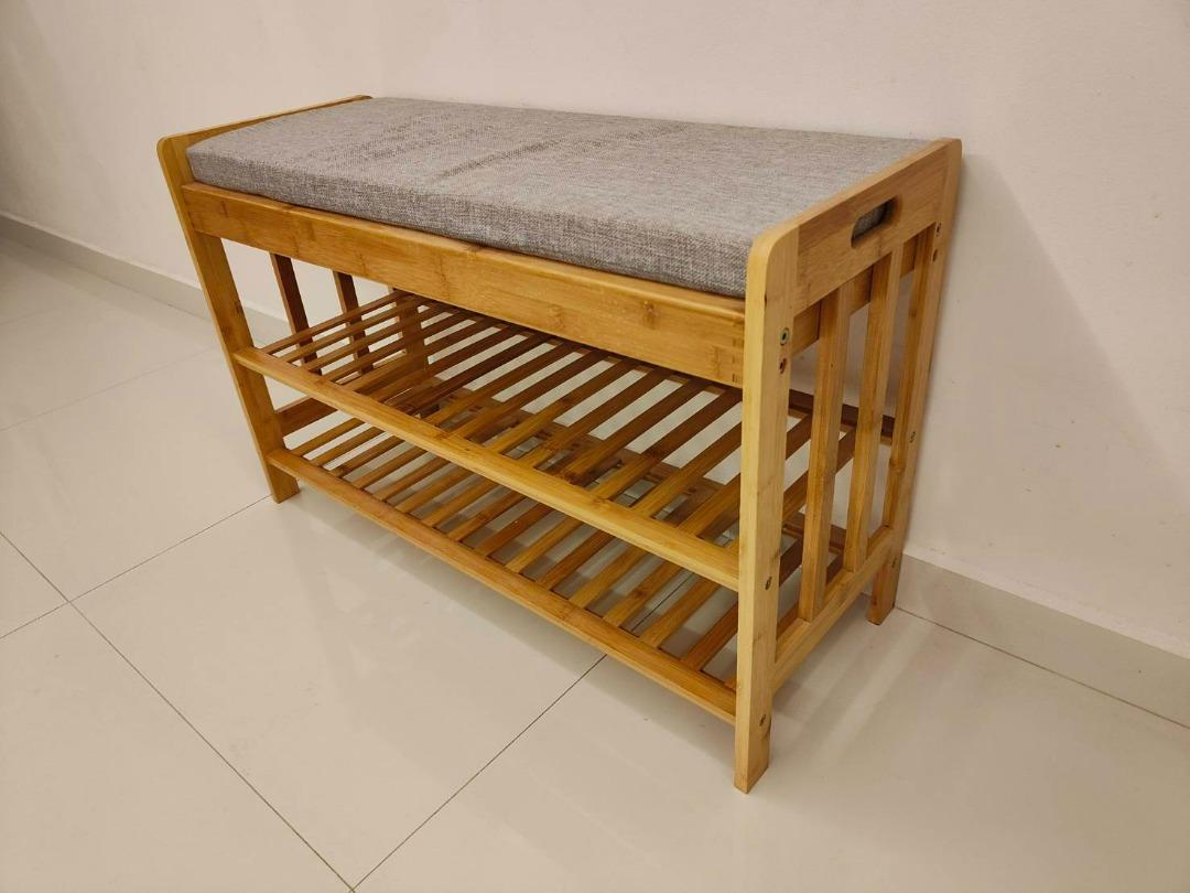 Bamboo Bench Shoes Cabinet Rack with Sofa Seat Bench 80CM, Furniture ...