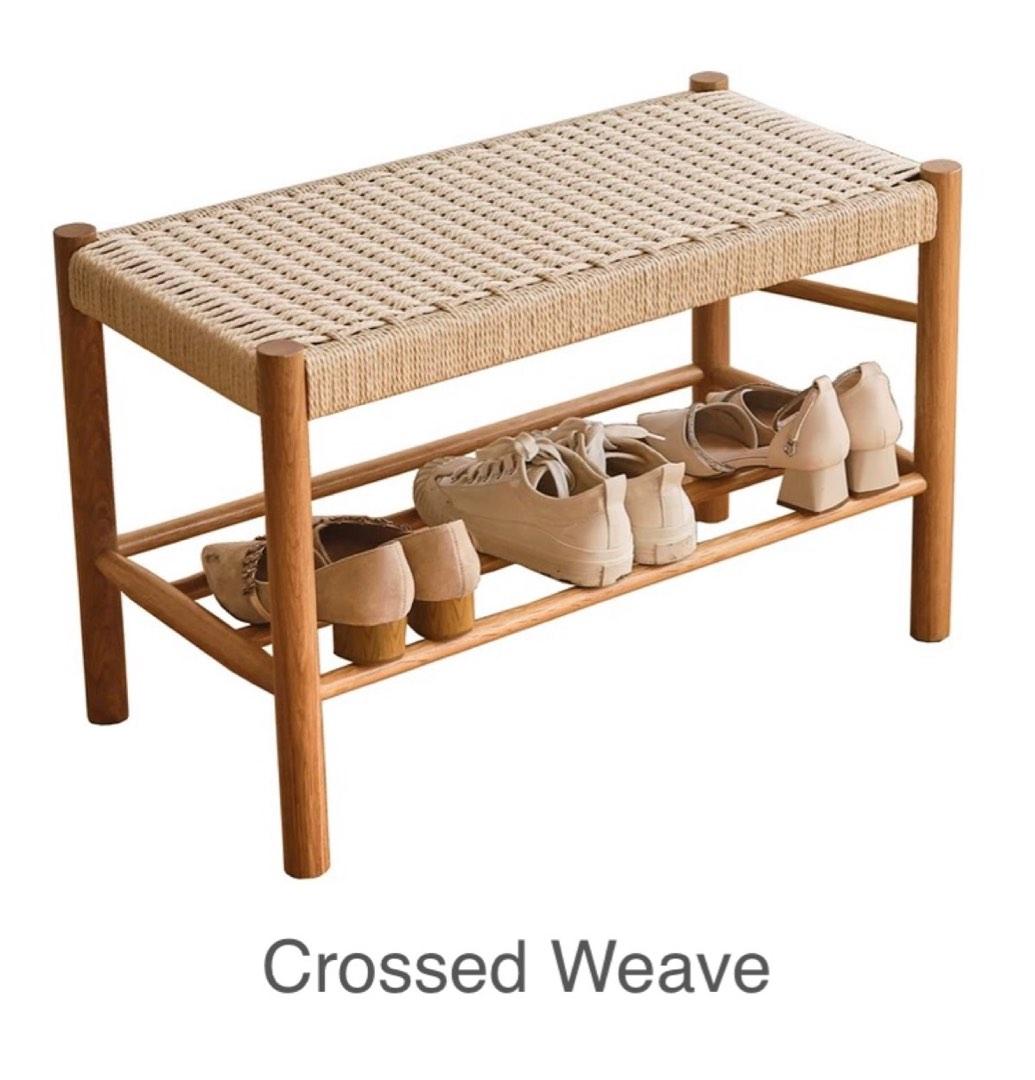 Wooden Bench Weave Shoerack Stool Shoe Rack Dining Stool Rattan Balcony ...