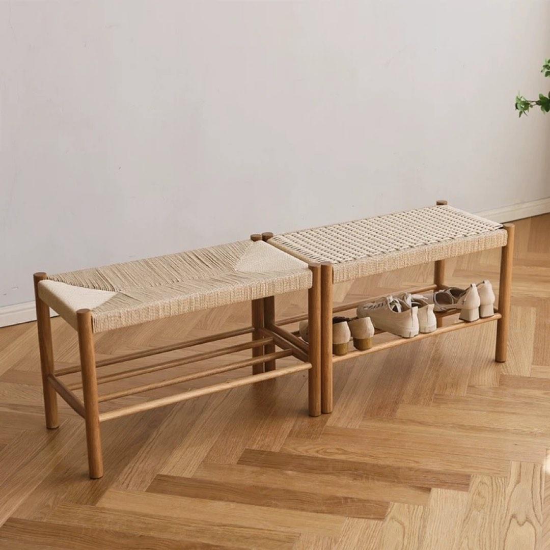 Wooden Bench Weave Shoerack Stool Shoe Rack Dining Stool Rattan Balcony ...